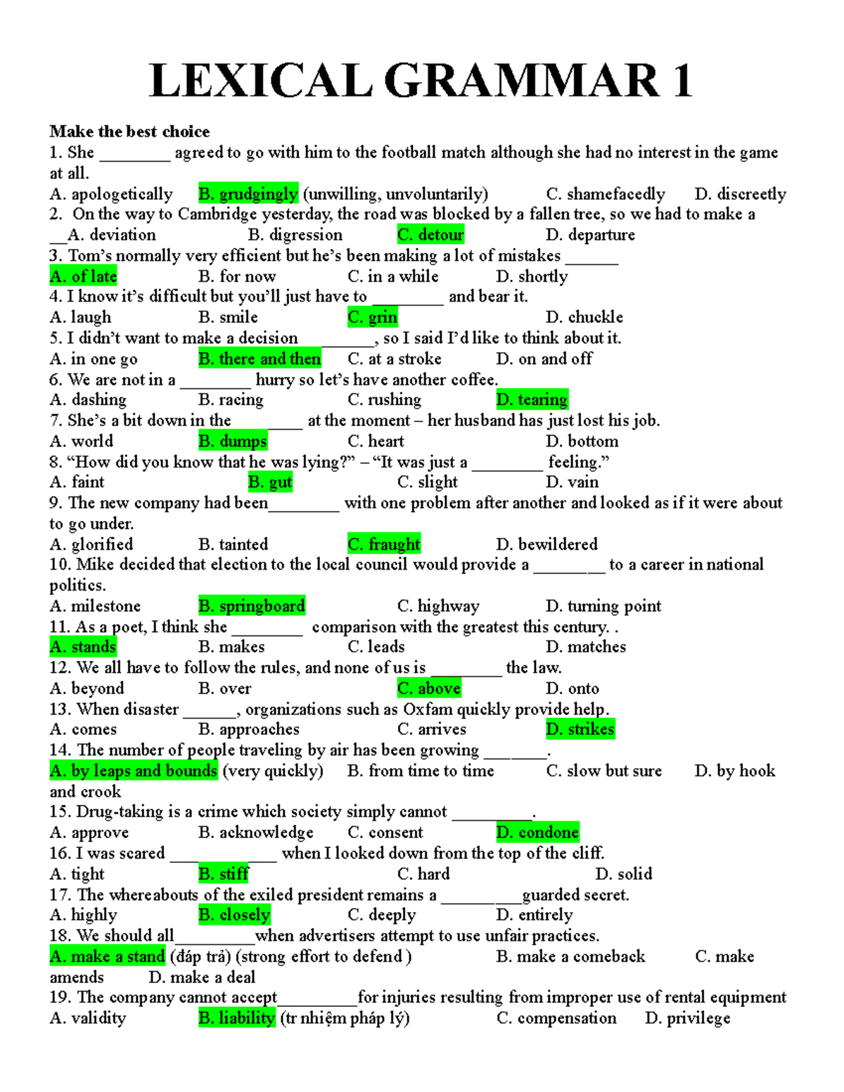 Lexical- Grammar-1 - ewfwfsd - LEXICAL GRAMMAR 1 Make the best choice ...