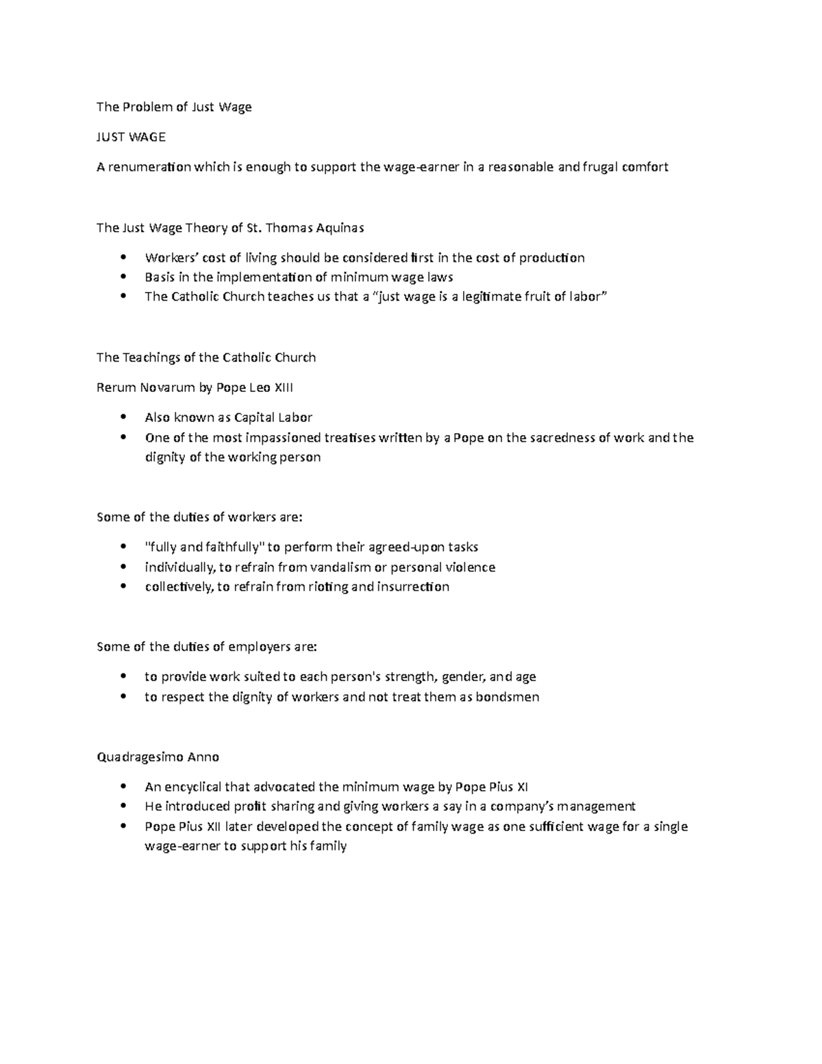 The Problem of Just Wage - Thomas Aquinas Workers’ cost of living ...