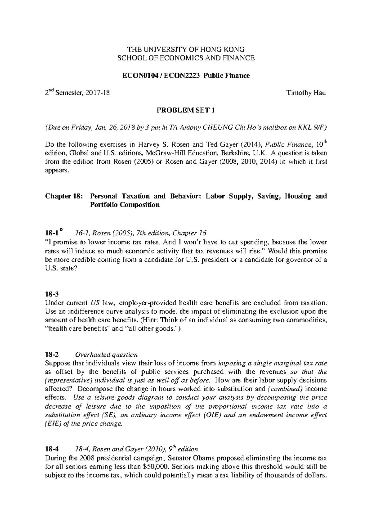 0104 2223 Public Finance, 2nd Term, 2017-18, Problem Set 1 - THE ...