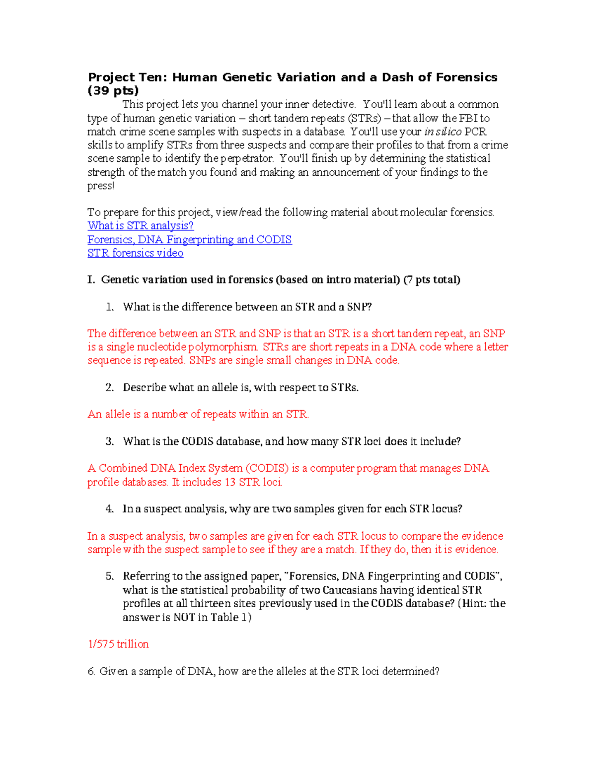 Bio Lab Project 10 - Bio Lab 10 - Project Ten: Human Genetic Variation ...