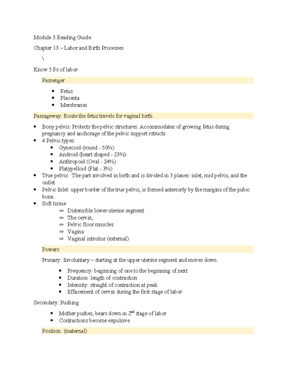 Module 3 Reading Guide - Module 3 Reading Guide. Chapter 13 – Labor and ...