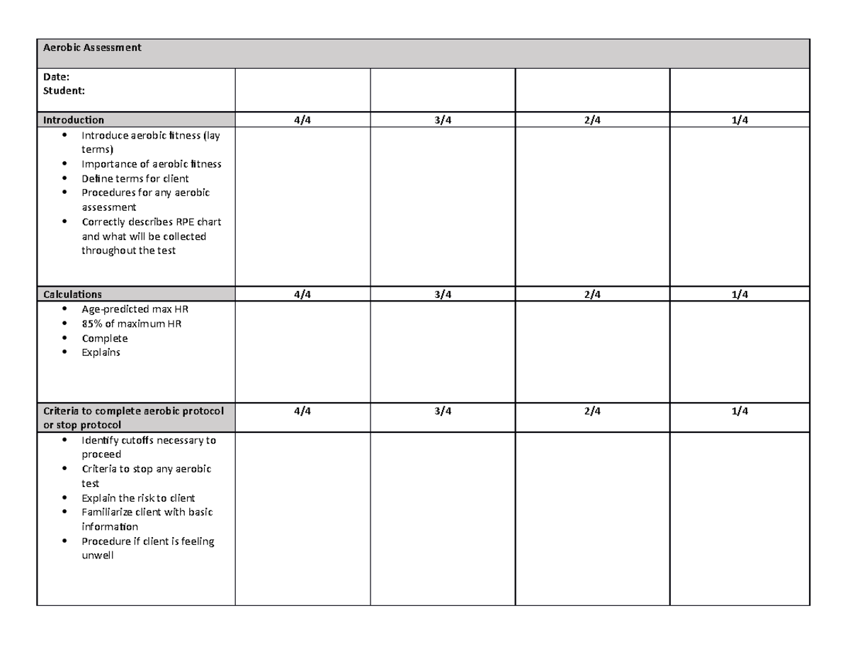 Aerobic Practical Exam Rubric ASSIGNMENT/TEST REVIEW FROM WINTER 2022 ...