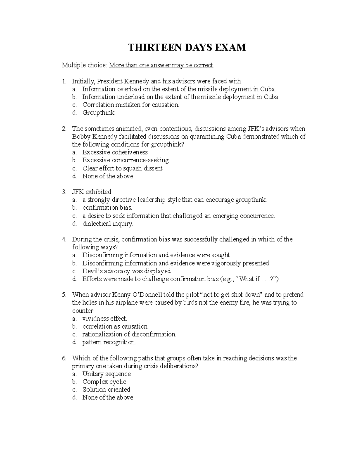 Thirteen Days Exam - Quiz for students on the movie - THIRTEEN DAYS ...