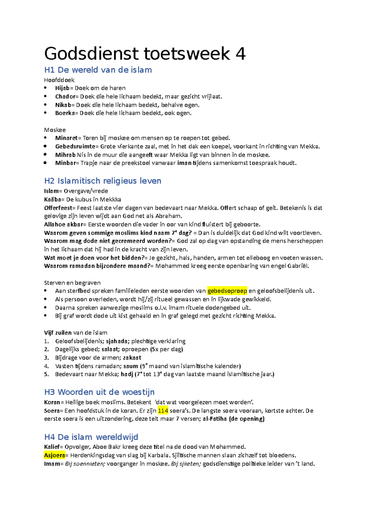 Godsdienst samenvatting - Godsdienst toetsweek 4 H1 De wereld van de ...