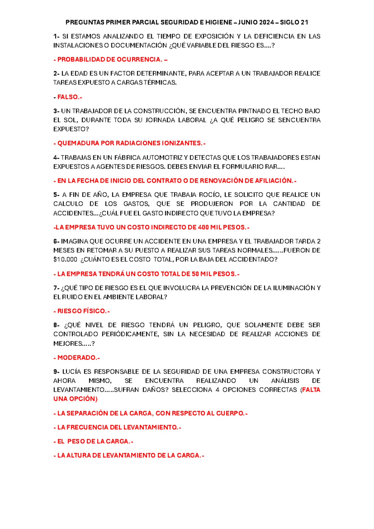 2024 1er parcial - PREGUNTAS PRIMER PARCIAL SEGURIDAD E HIGIENE – JUNIO 2024 – SIGLO 21 1 - SI ...