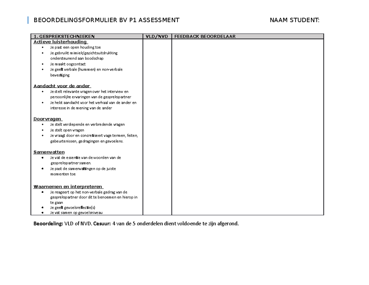 Beoordelingsformulier BV P1 Assessment 2021(1) - BEOORDELINGSFORMULIER ...