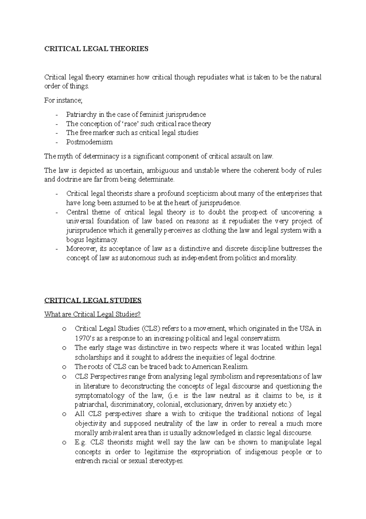 Critical Legal Theories Jurisprudence 2020/2021 - CRITICAL LEGAL ...