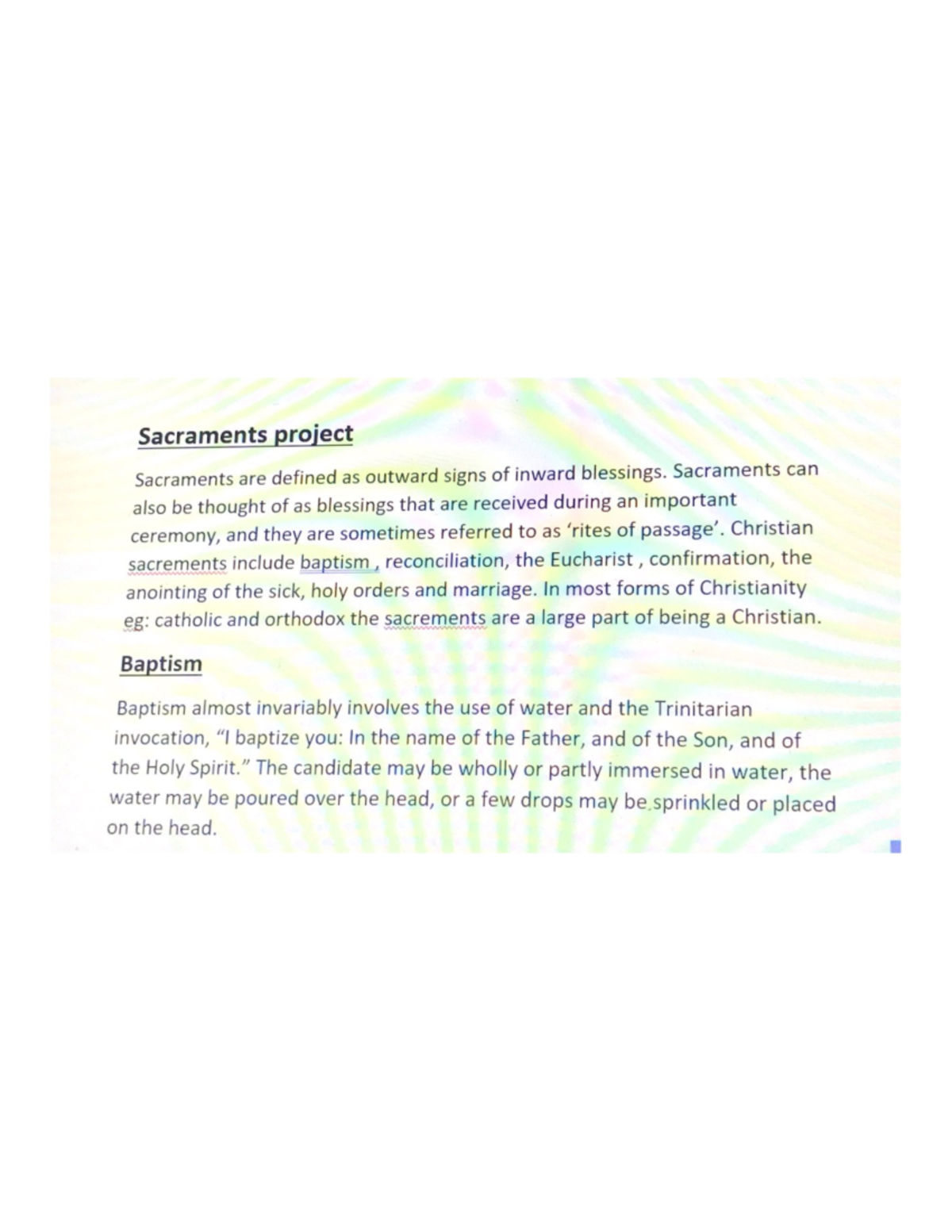 Sacraments project - Studocu