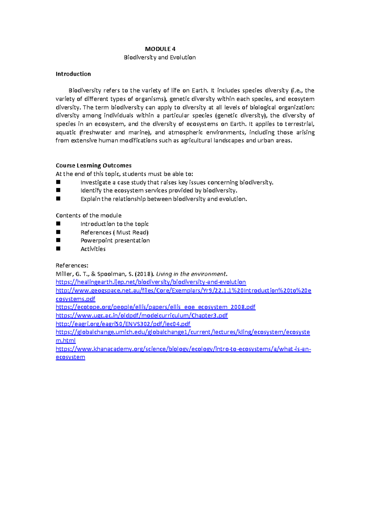 04 Biodiversity&Evolution - MODULE 4 Biodiversity and Evolution ...