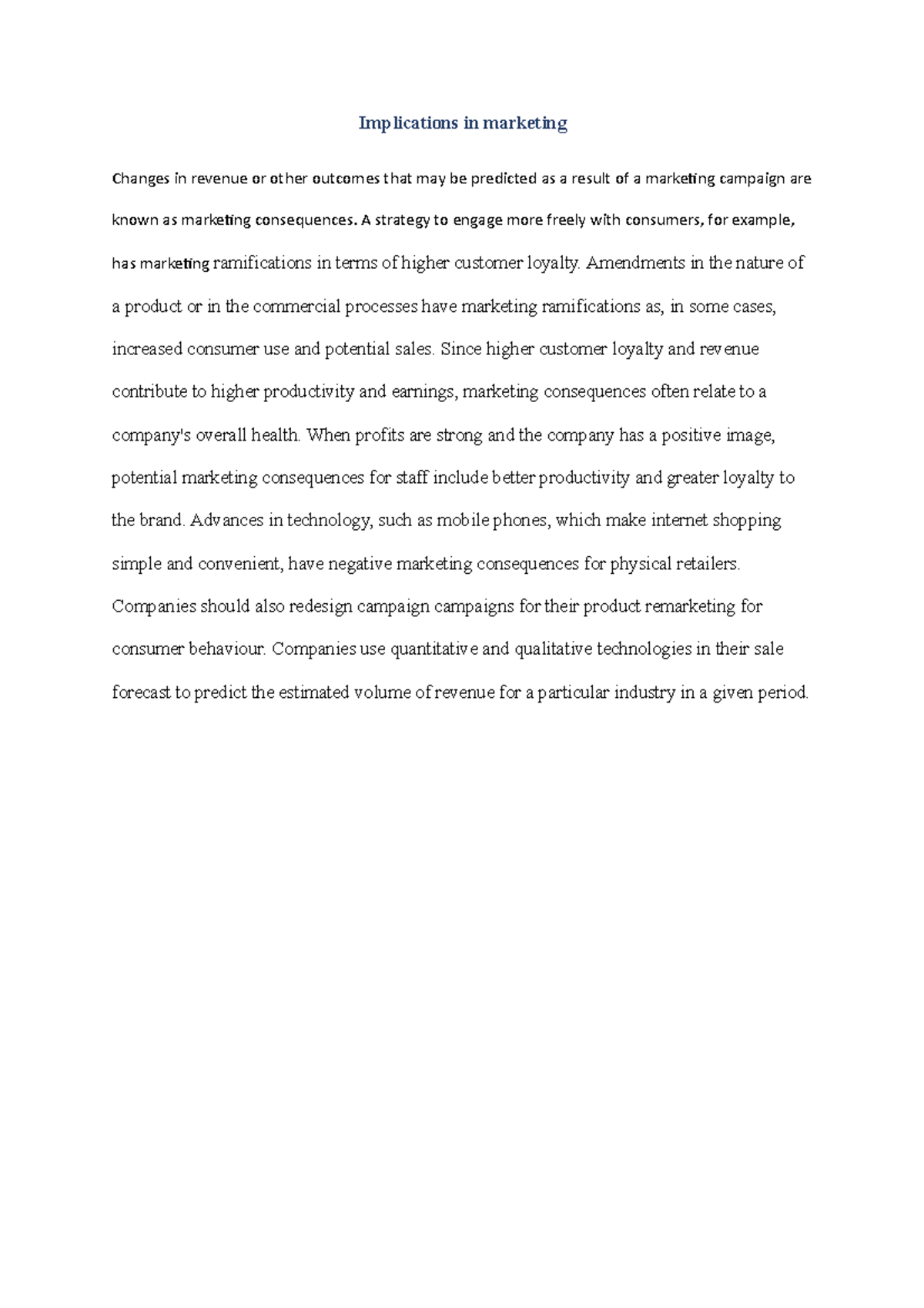 Implications in marketing - Implications in marketing Changes in ...
