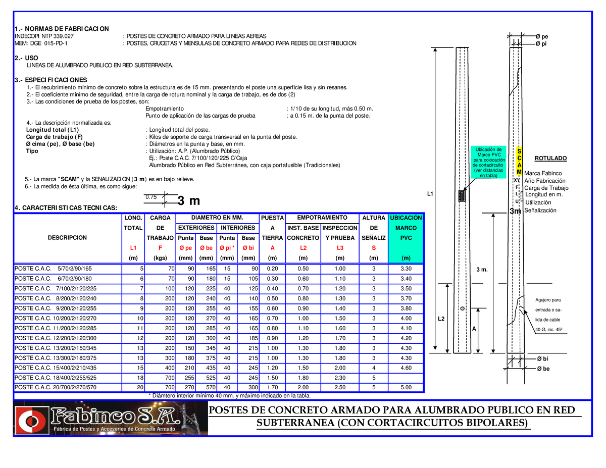 Normas DE Fabricacion Postes DE Concreto - 1.- NORMAS DE FABRI CACI ON ...