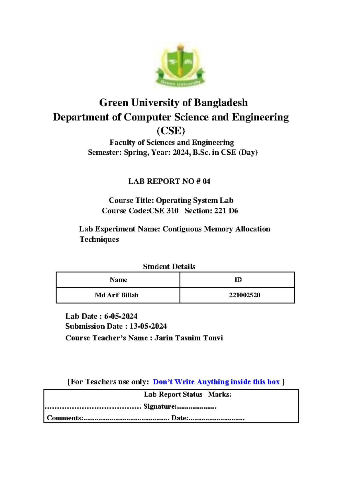 Operating System Lab 4 - Green University of Bangladesh Department of Computer Science and - Studocu