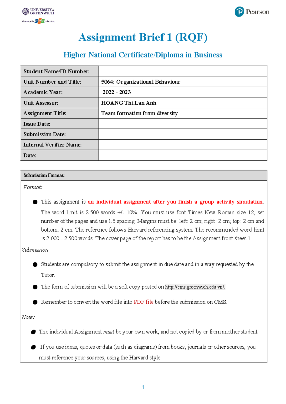 Outline 5064 - Merit - Assignment Brief 1 (RQF) Higher National ...