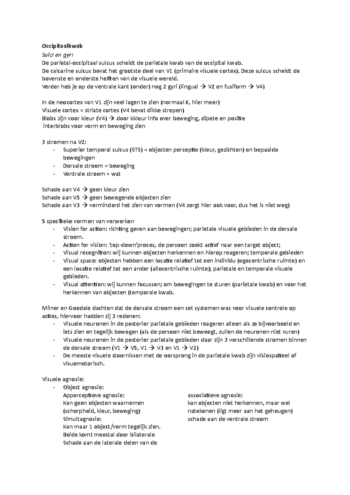 Samenvatting Fundamentals of Human Neuropsychology - occipitaal en ...
