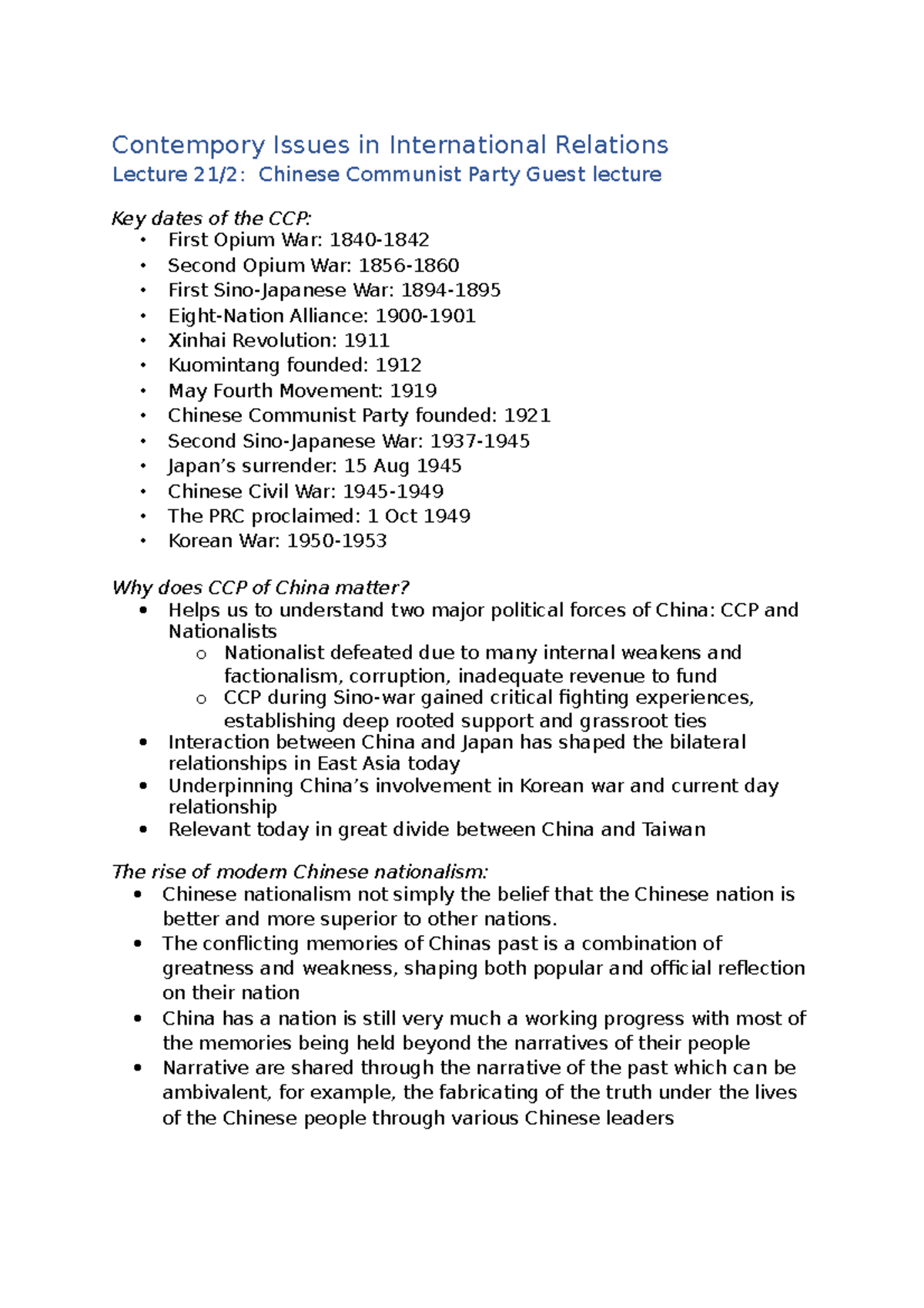 Contempory - Lecture Notes - Contempory Issues in International ...