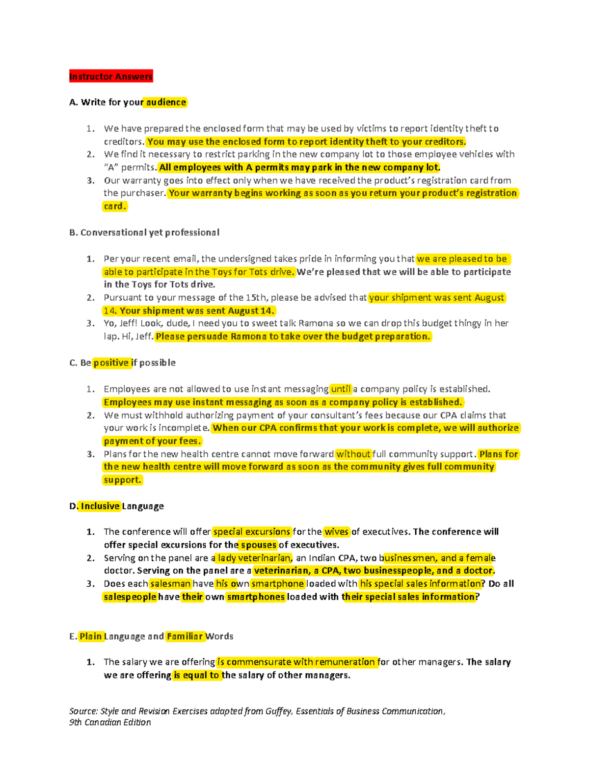 WK 2- Style and Revision Exercises- Answers - Source: Style and ...