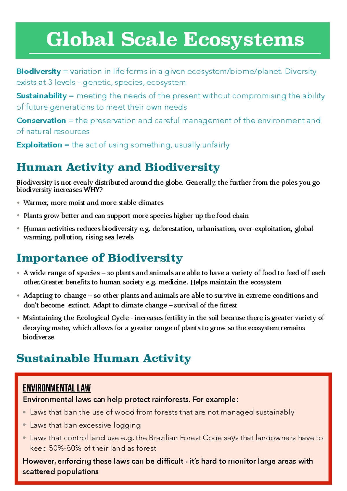Revision Notes 8 - Global Scale Ecosystems - Biodiversity = variation ...