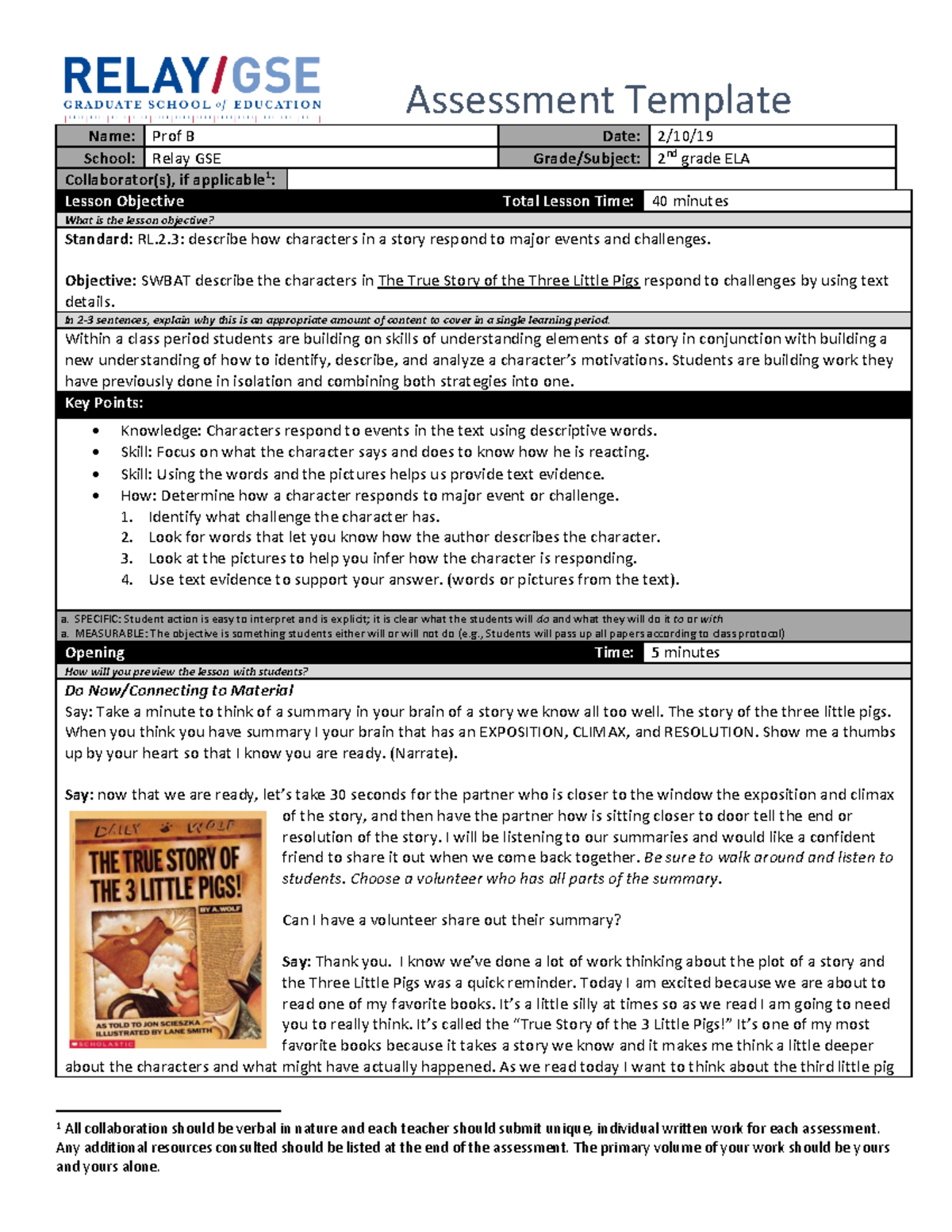 DP 3-9 - deliberate practice exemplar - Assessment Template Name: Prof ...