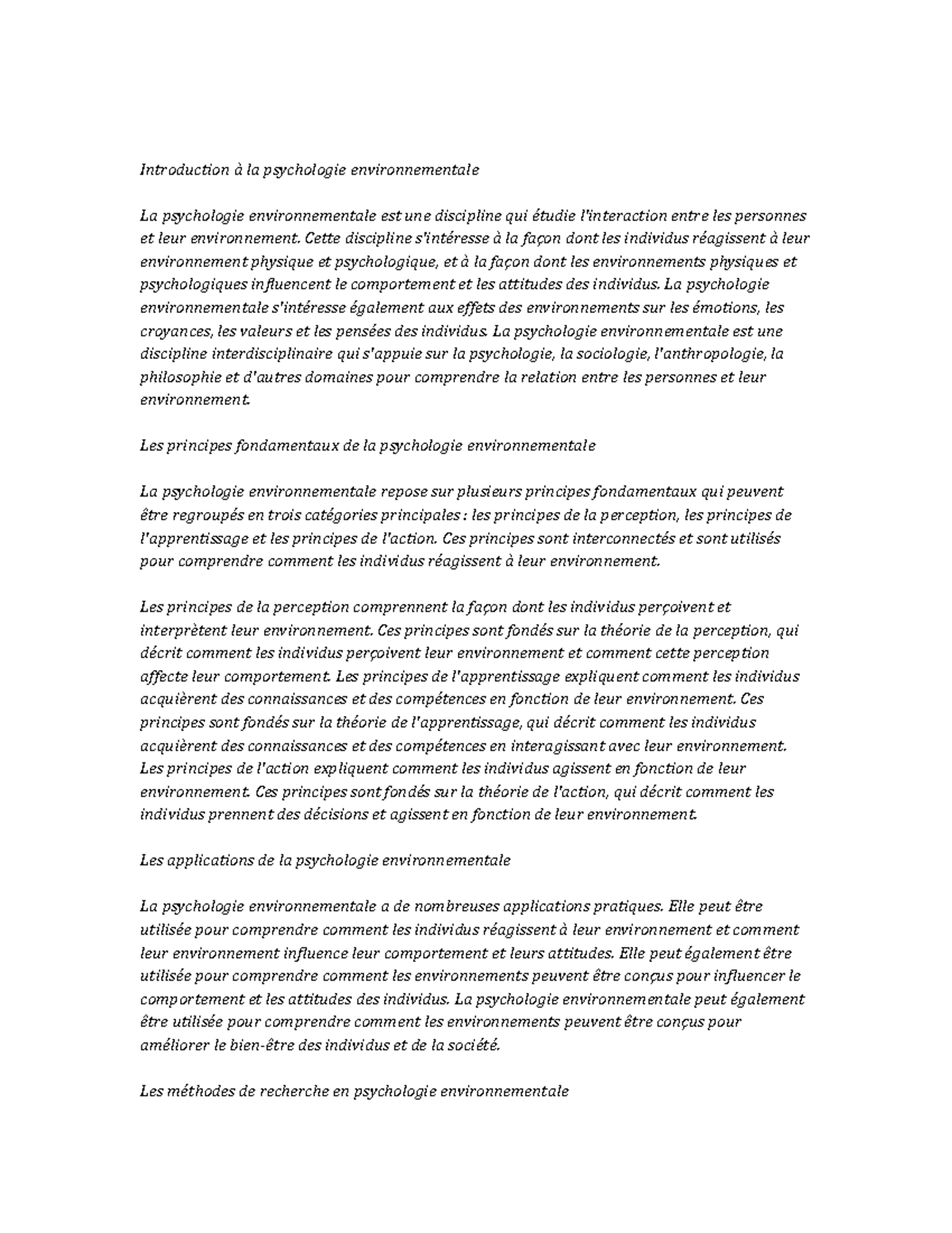 Environmental Psychology Study Notes - Introduction à la psychologie ...