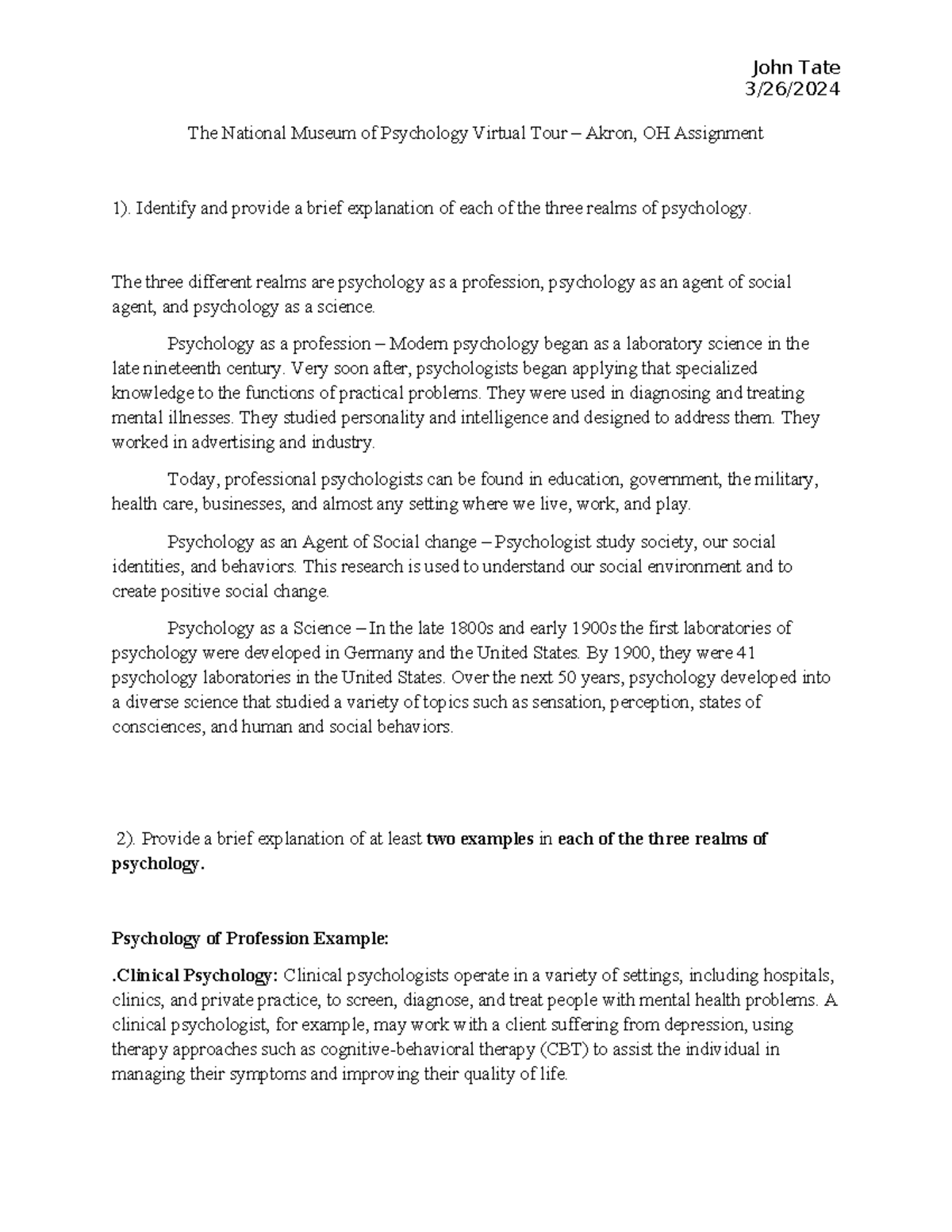 The National Museum of Psychology Virtual Tour – Akron - Identify and ...