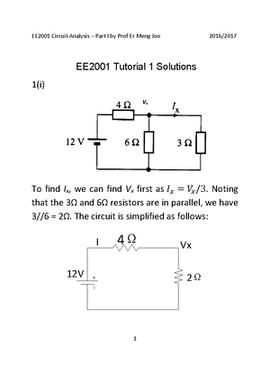 EE2001 Tutorial 2 - EE2001 Circ uit Analysis 1 EE2001 Circuit Analysis Tutorial 2 Use mesh ...