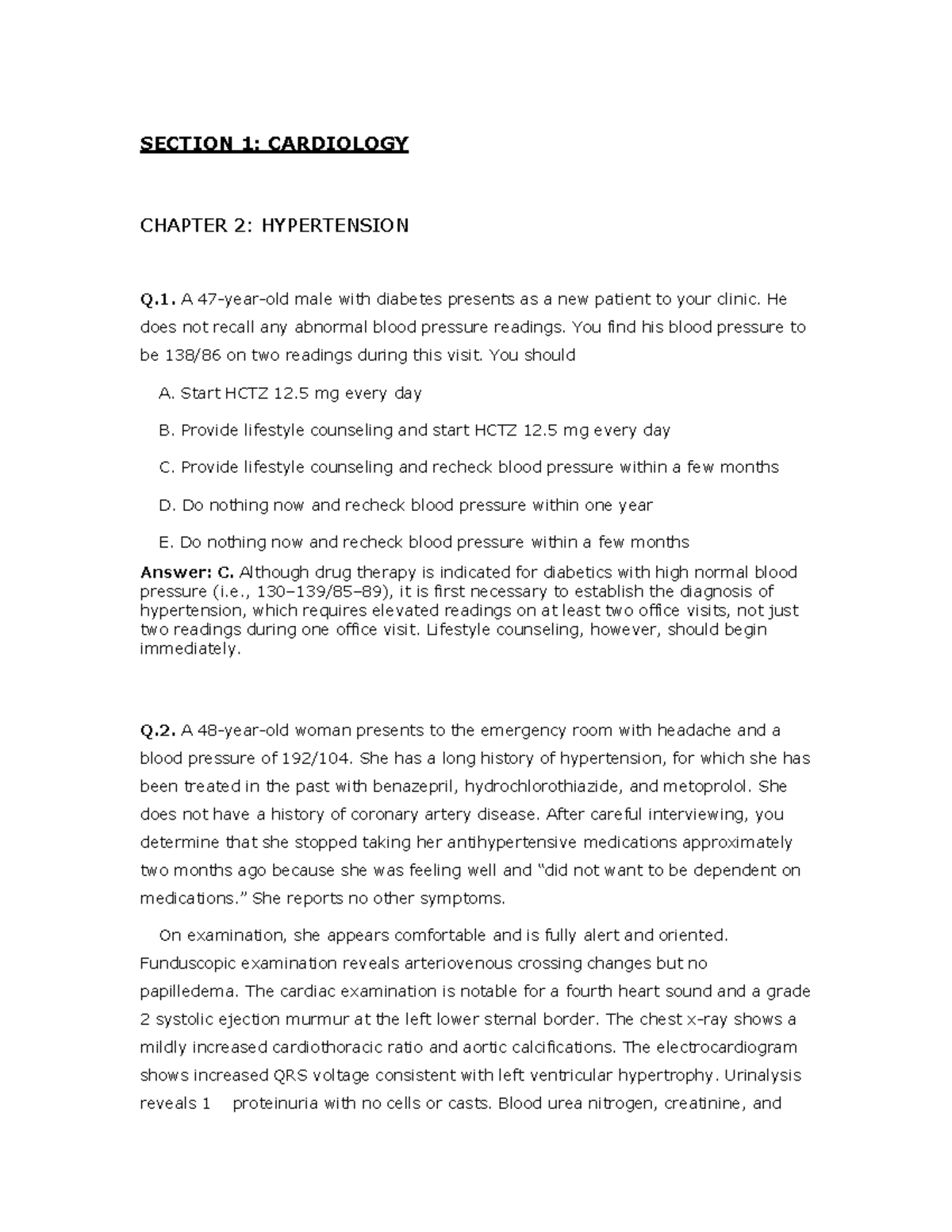 Cardiac practice questions for exam preparation - SECTION 1: CARDIOLOGY ...