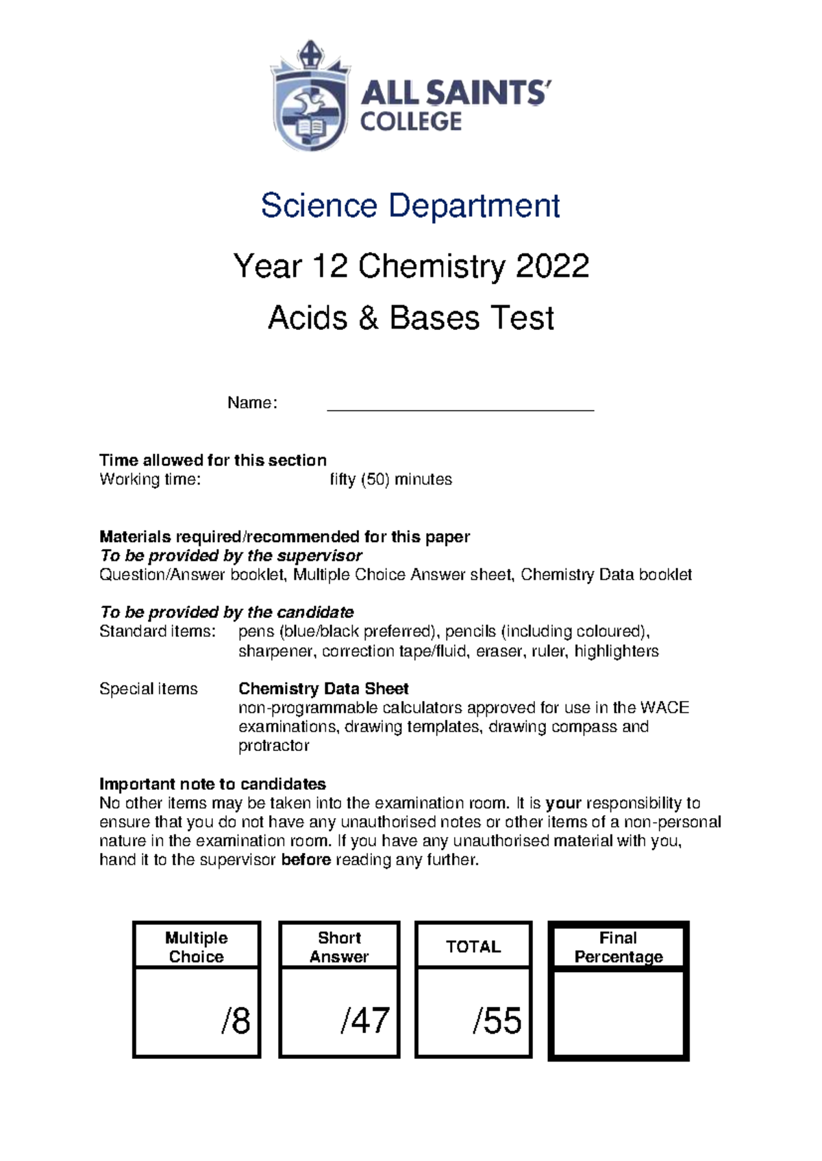 12CHE Acids and Bases 2022 v1 - Science Department Year 12 Chemistry ...