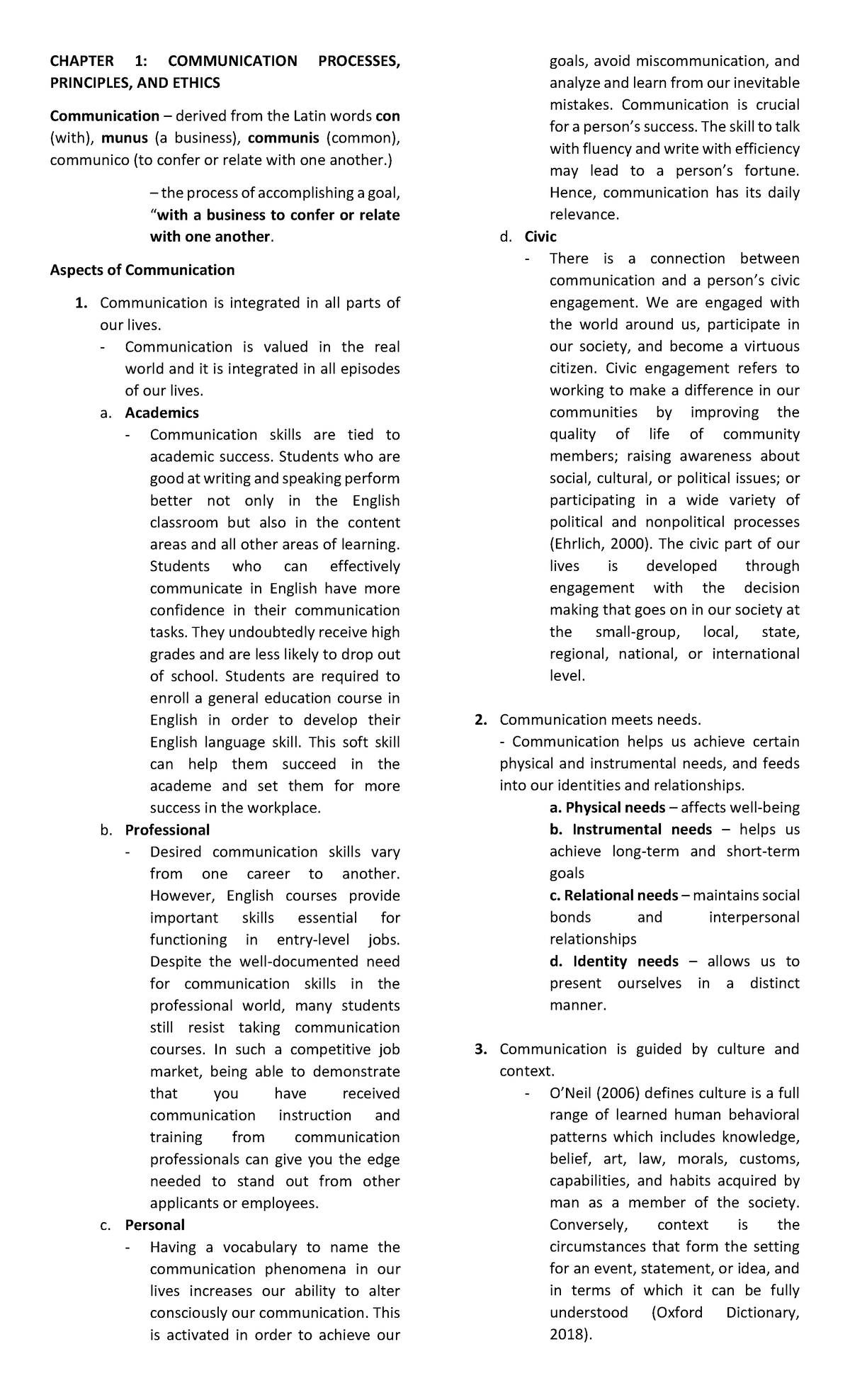 ENG-3A- Reviewer - CHAPTER 1: COMMUNICATION PROCESSES, PRINCIPLES, AND ...