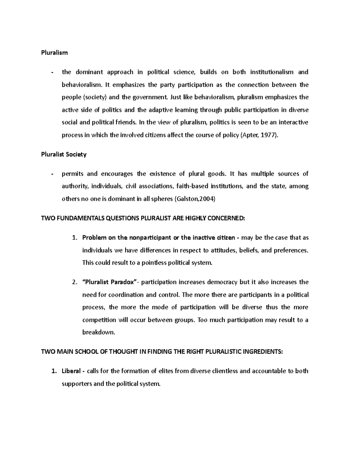 Pluralism - Pluralism the dominant approach in political science ...