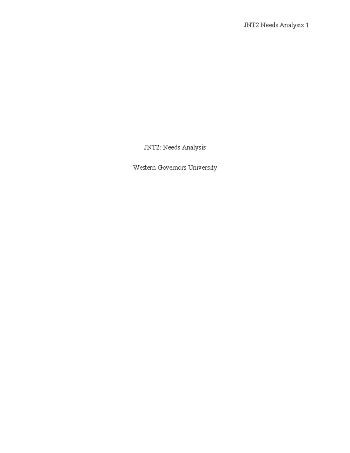 JNT2- Needs Analysis - JNT2 Task 1 - JNT2: Needs Analysis Western ...