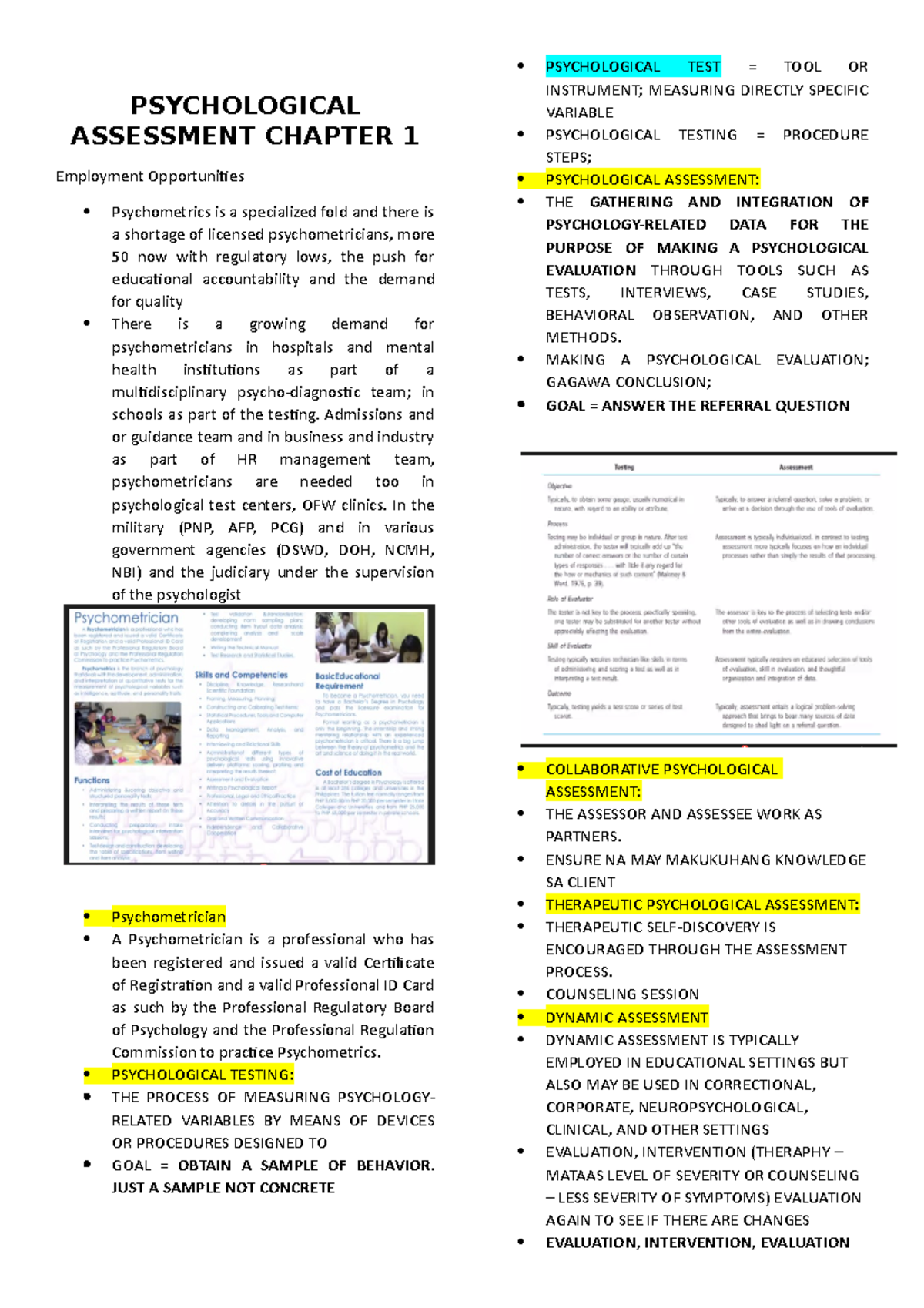 PSY- Assess - PSYCHOLOGICAL ASSESSMENT CHAPTER 1 Employment ...
