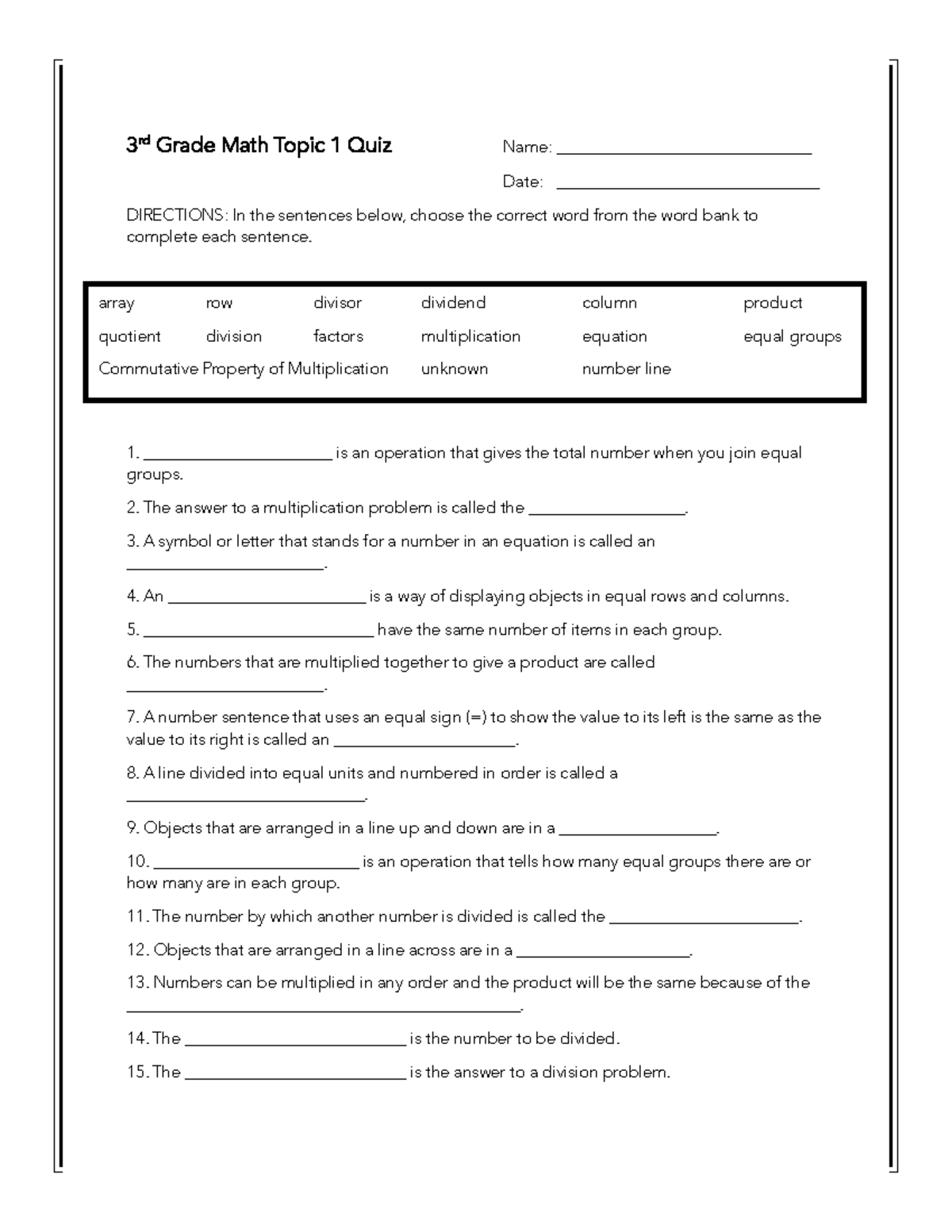 Microsoft Word - En Vision Math quiz - Topic 1 - 3 rd Grade Math Topic ...