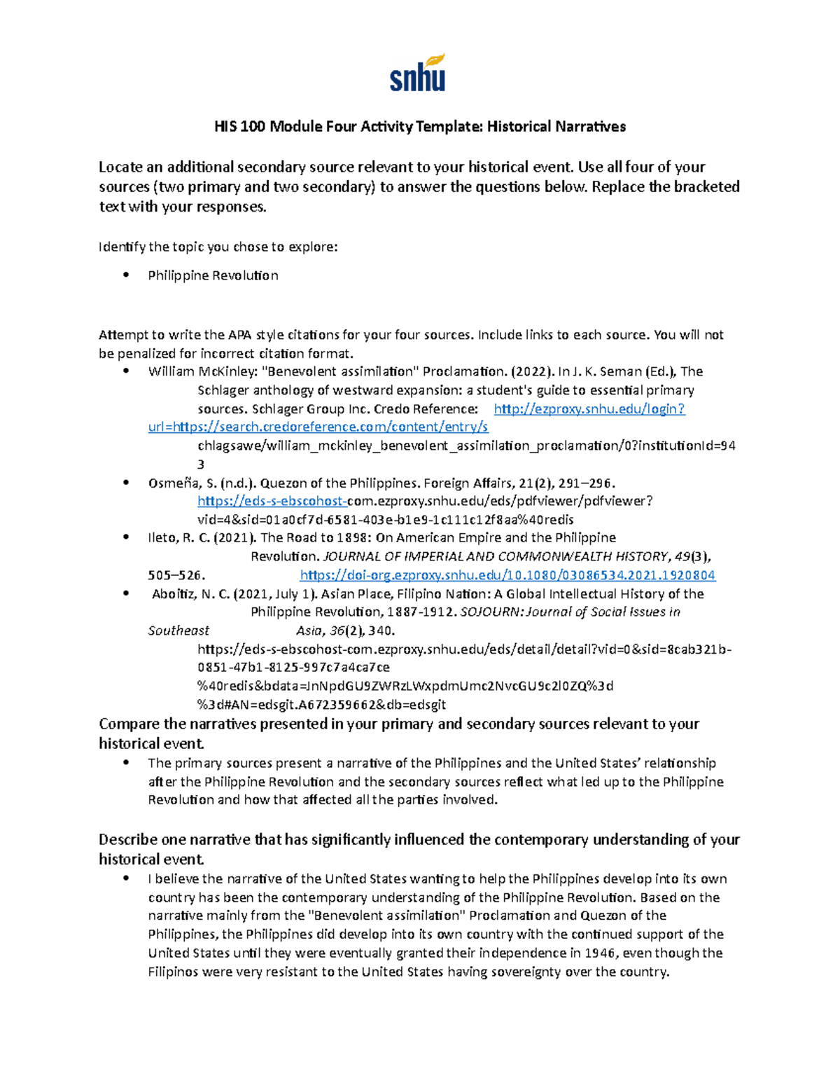 HIS 100 Module Four Activity Narratives - HIS 100 Module Four Activity ...