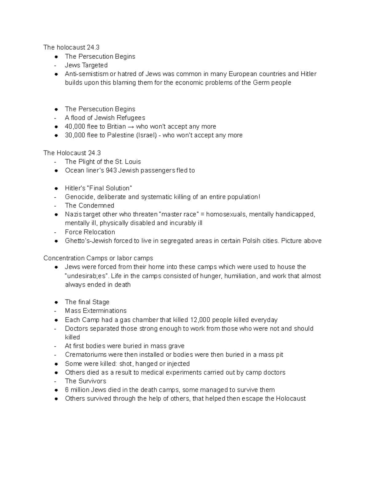 Ww2 holocaust - These are my notes. My notes are based off of my ...