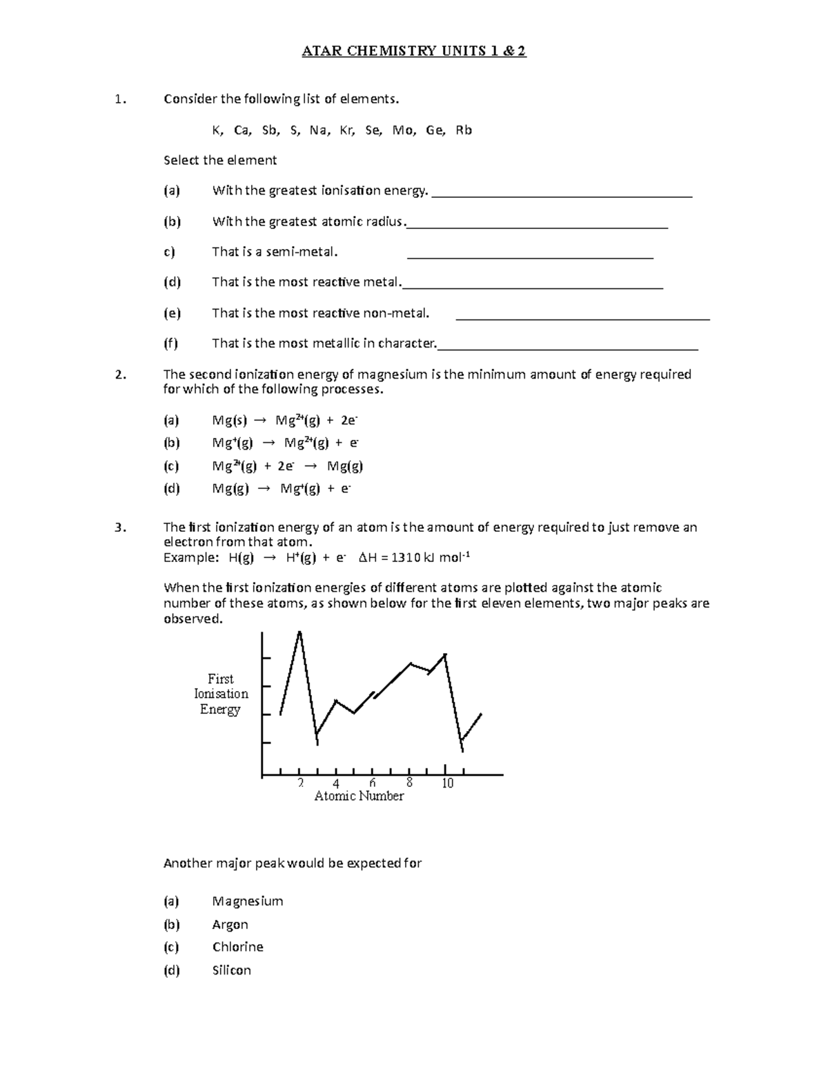 Test-1-Revision-1 - ATAR CHEMISTRY UNITS 1 & 2 Consider the following ...