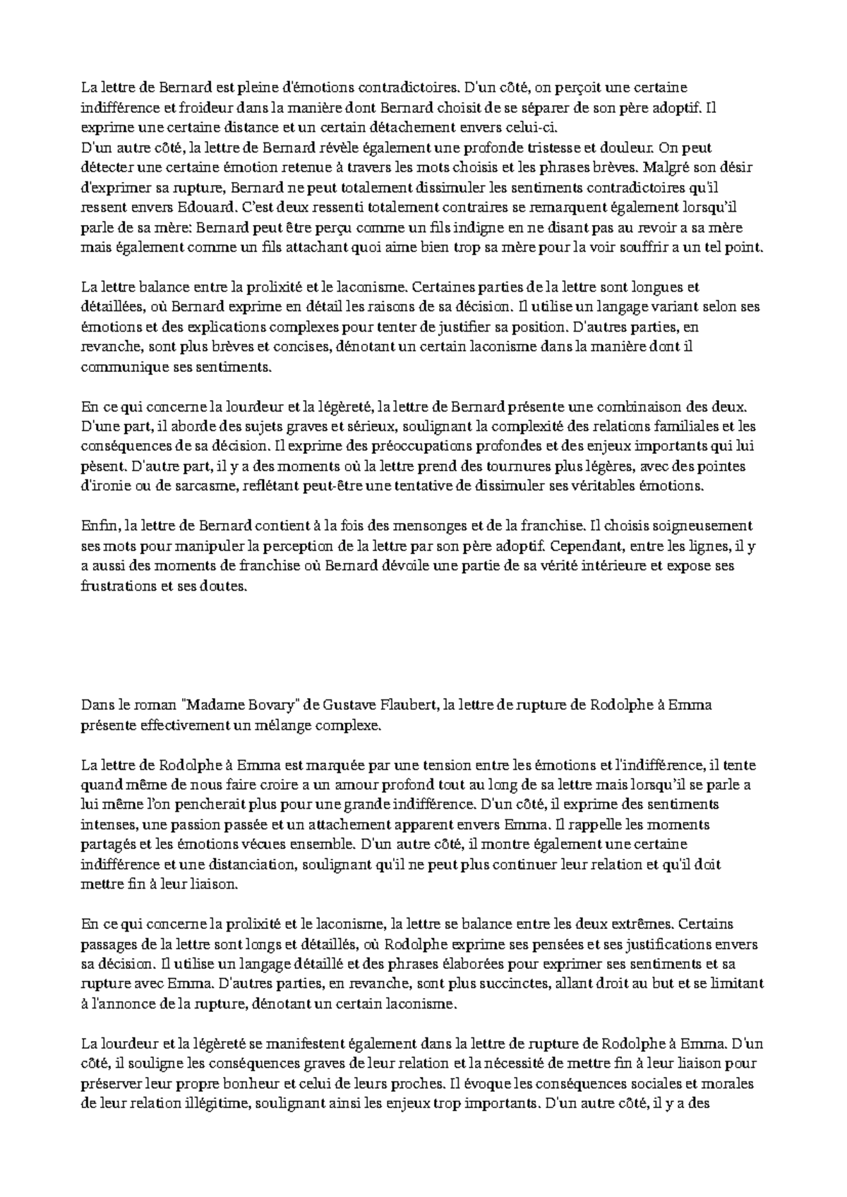 Groupement de texte sur les lettres de rupture - La lettre de Bernard est pleine d'émotions ...