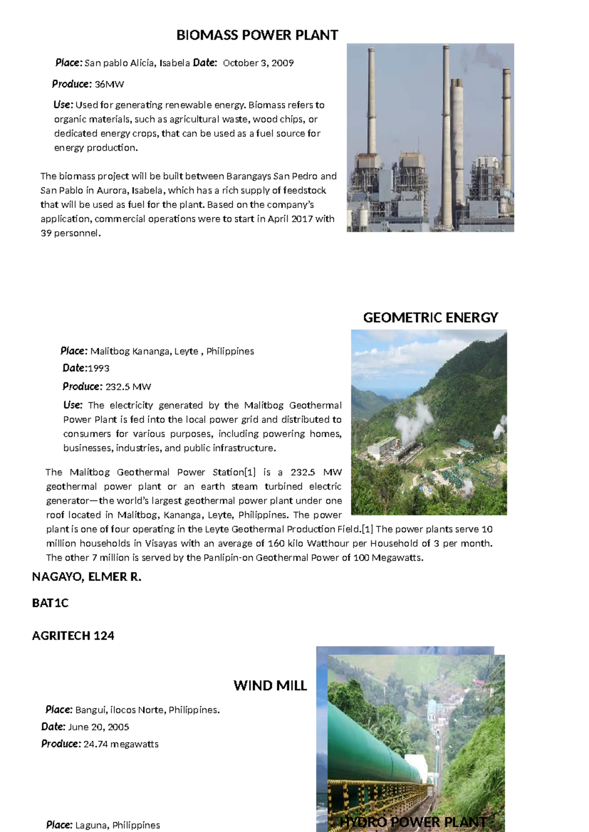 Document - BIOMASS POWER PLANT Place: San pablo Alicia, Isabela Date ...