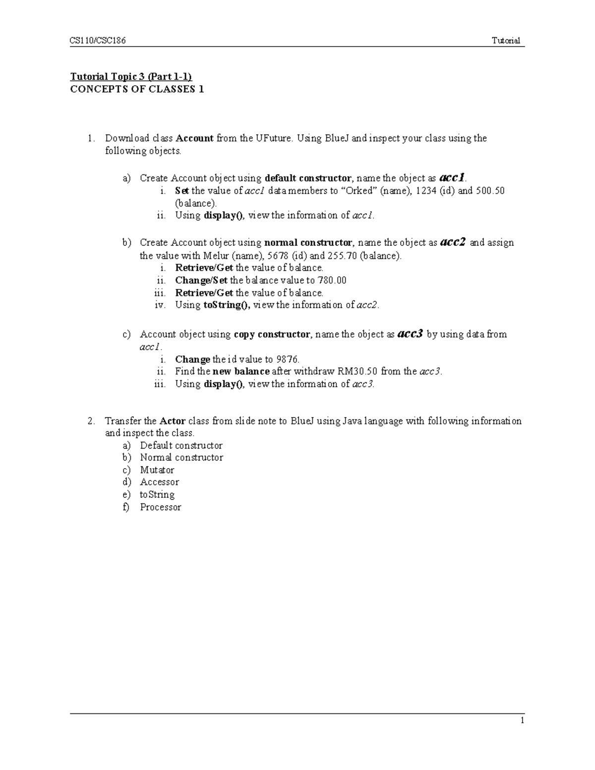 Csc186 Tutorial T3 Part 1 1 Cs110 Csc186 Tutorial Tutorial Topic 3 Part 1 1 Concepts Of