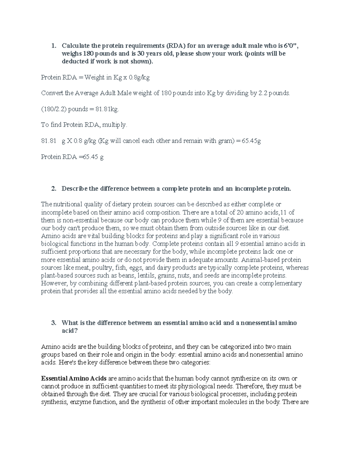 Calculate the protein requirements - Protein RDA = Weight in Kg x 0/kg ...