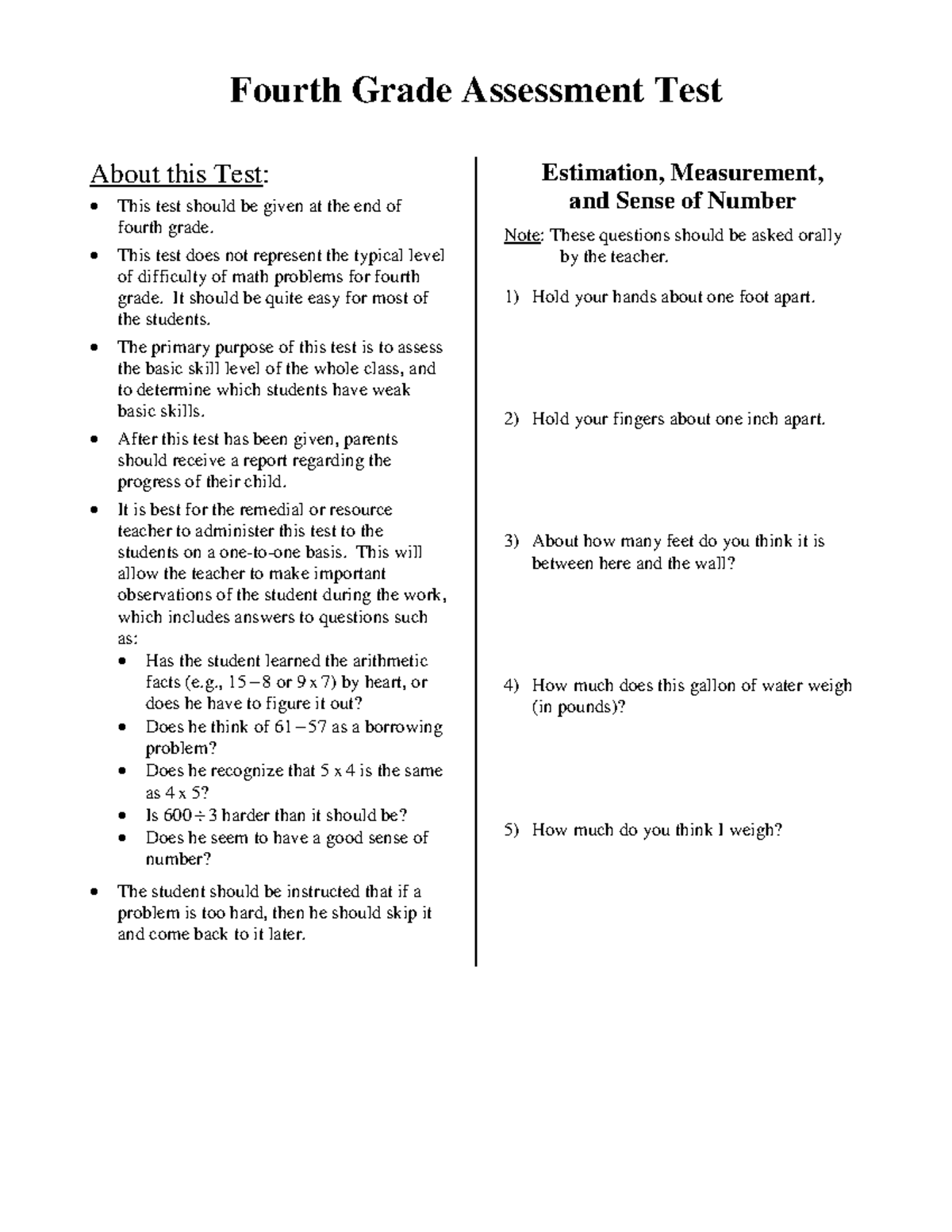 4th Grade Assessment Test Fourth Grade Assessment Test About This