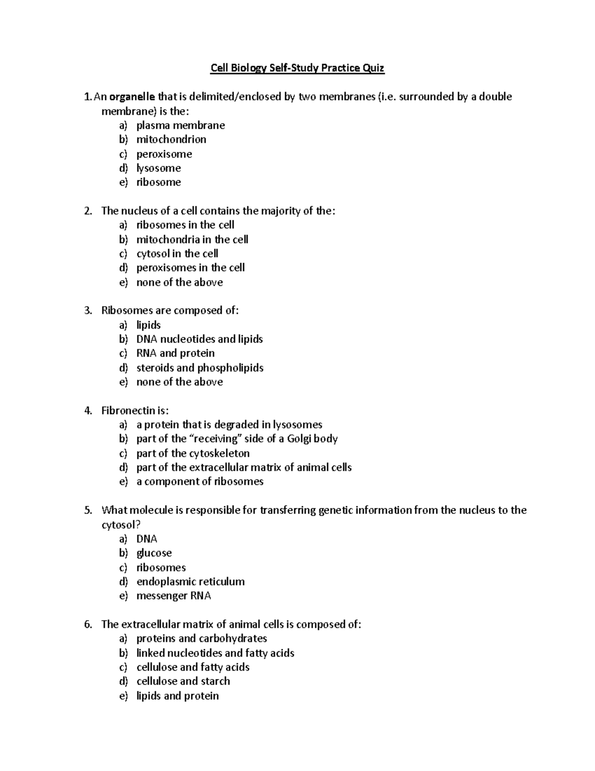 Cell Biology Quiz - Practice Quiz - BIOL 100 - UR - Studocu