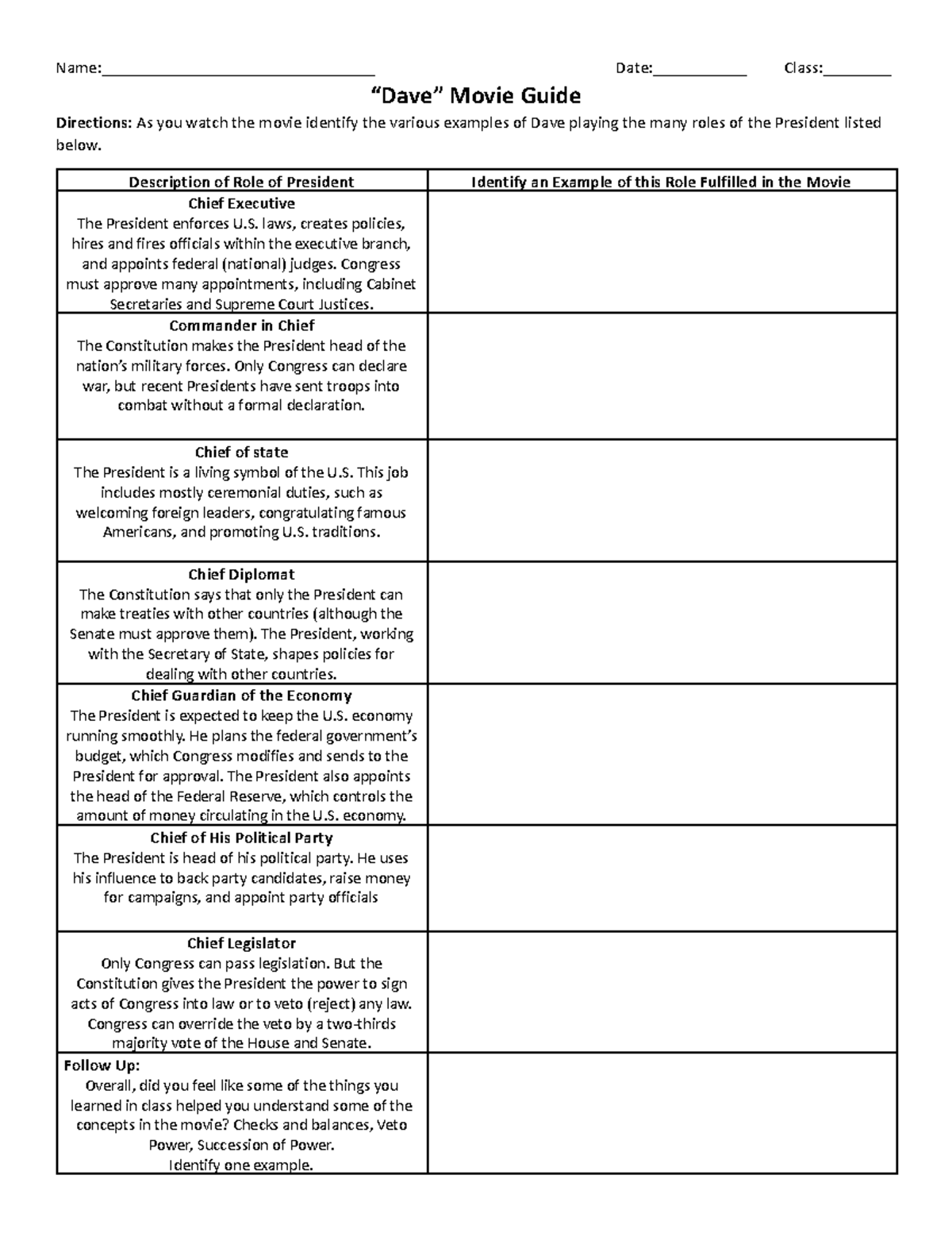 Dave Movie Guide Questions.docx - Google Docs - Name ...