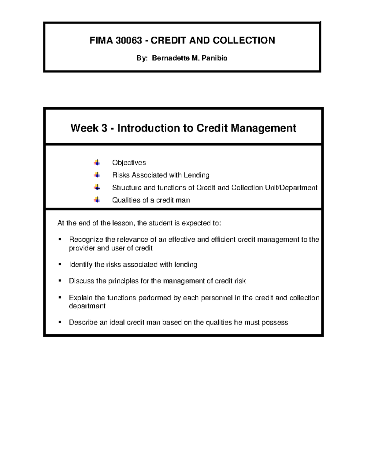Week 3 Intro to Credit and Collection - By: Bernadette M. Panibio Week ...