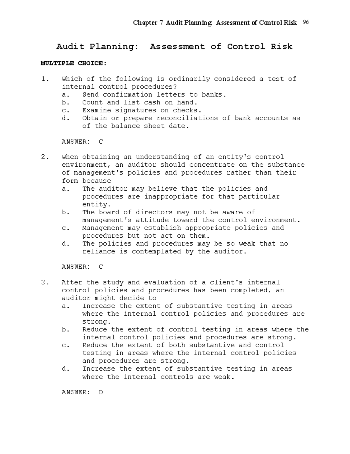 Ch07 audit planning assessment of control risk1 - Chapter 7 Audit Planning: Assessment of ...
