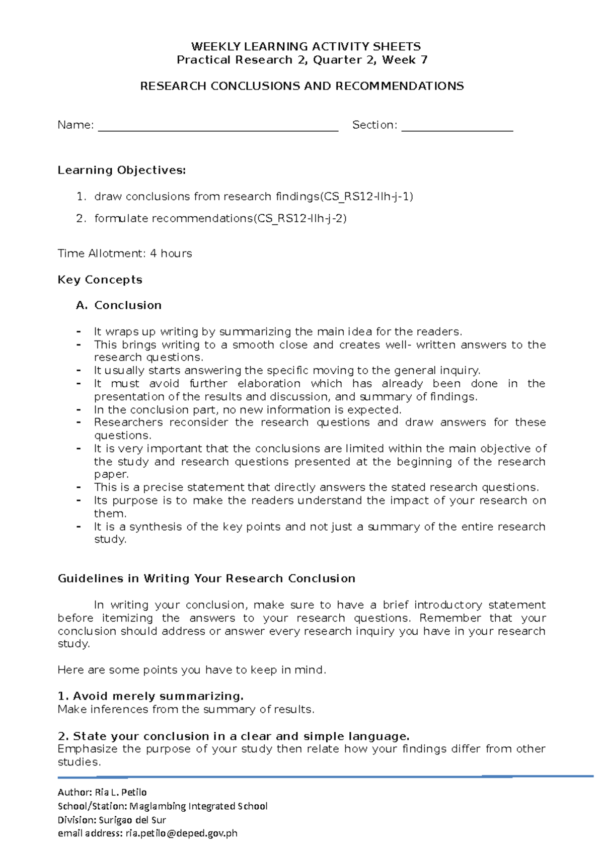 LAS-PR2-week7 - for references only - WEEKLY LEARNING ACTIVITY SHEETS ...