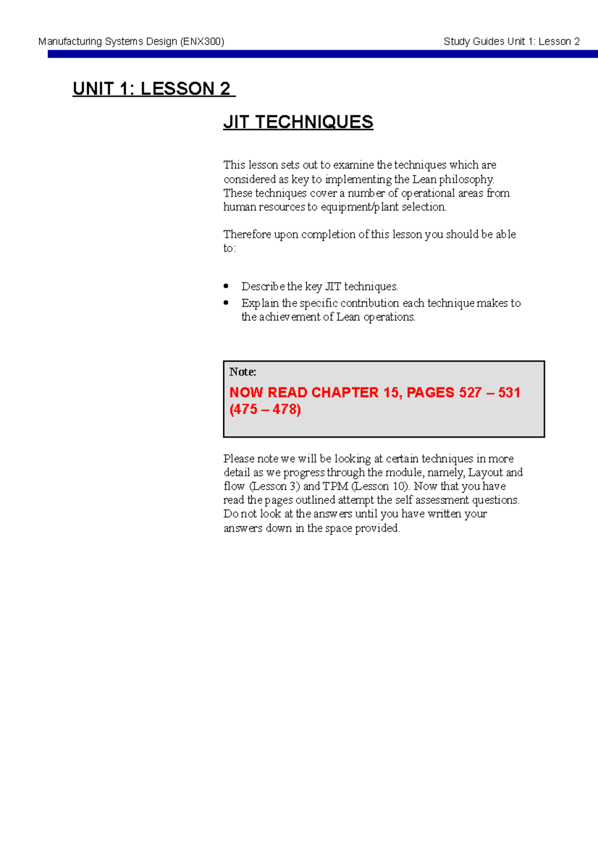 ENX300 Unit 1 Lesson 2 - Lecture notes 2 - UNIT 1: LESSON 2 JIT ...