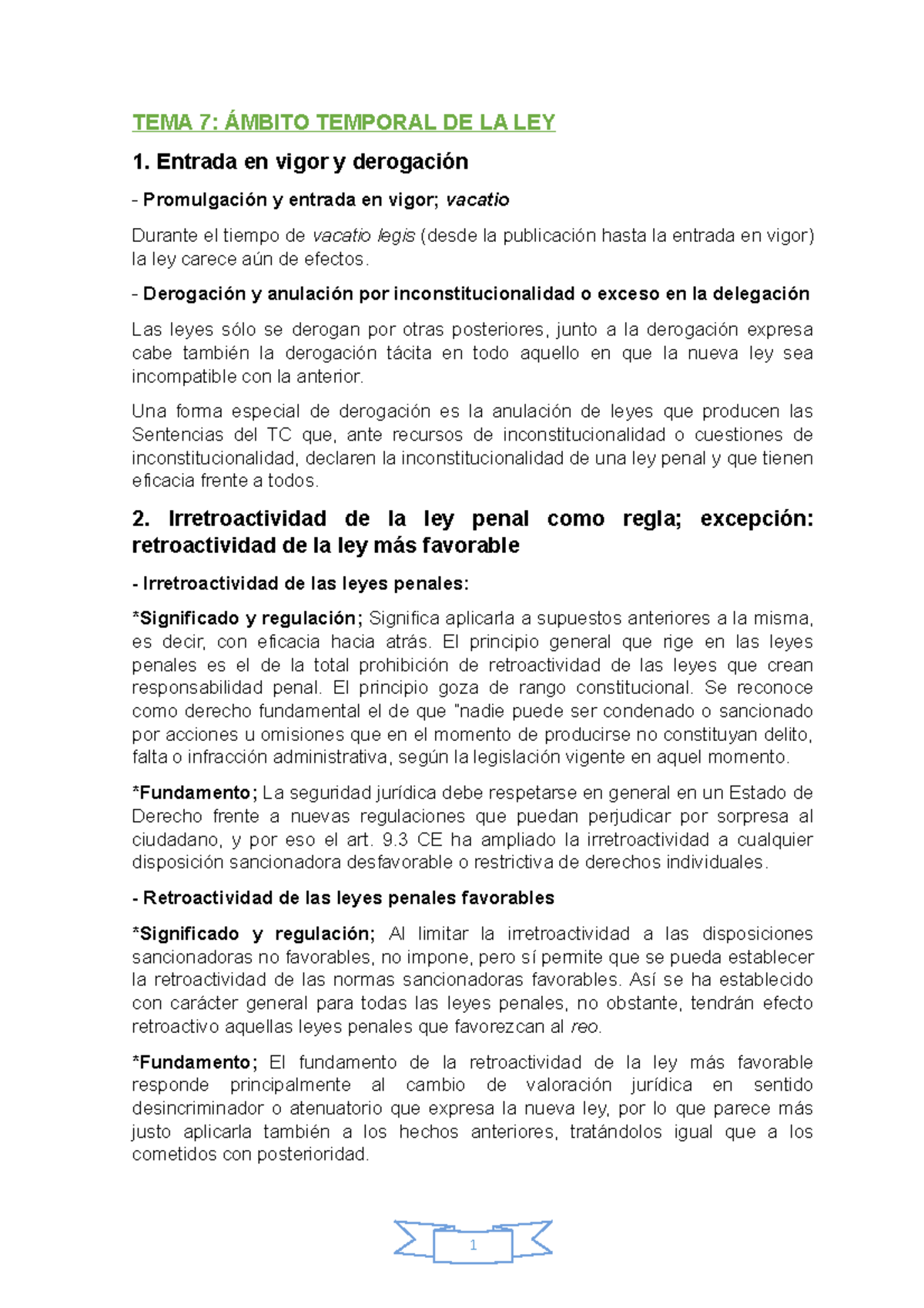 Capitulo 7 - Ámbito temporal de la ley penal - TEMA 7: ÁMBITO TEMPORAL ...