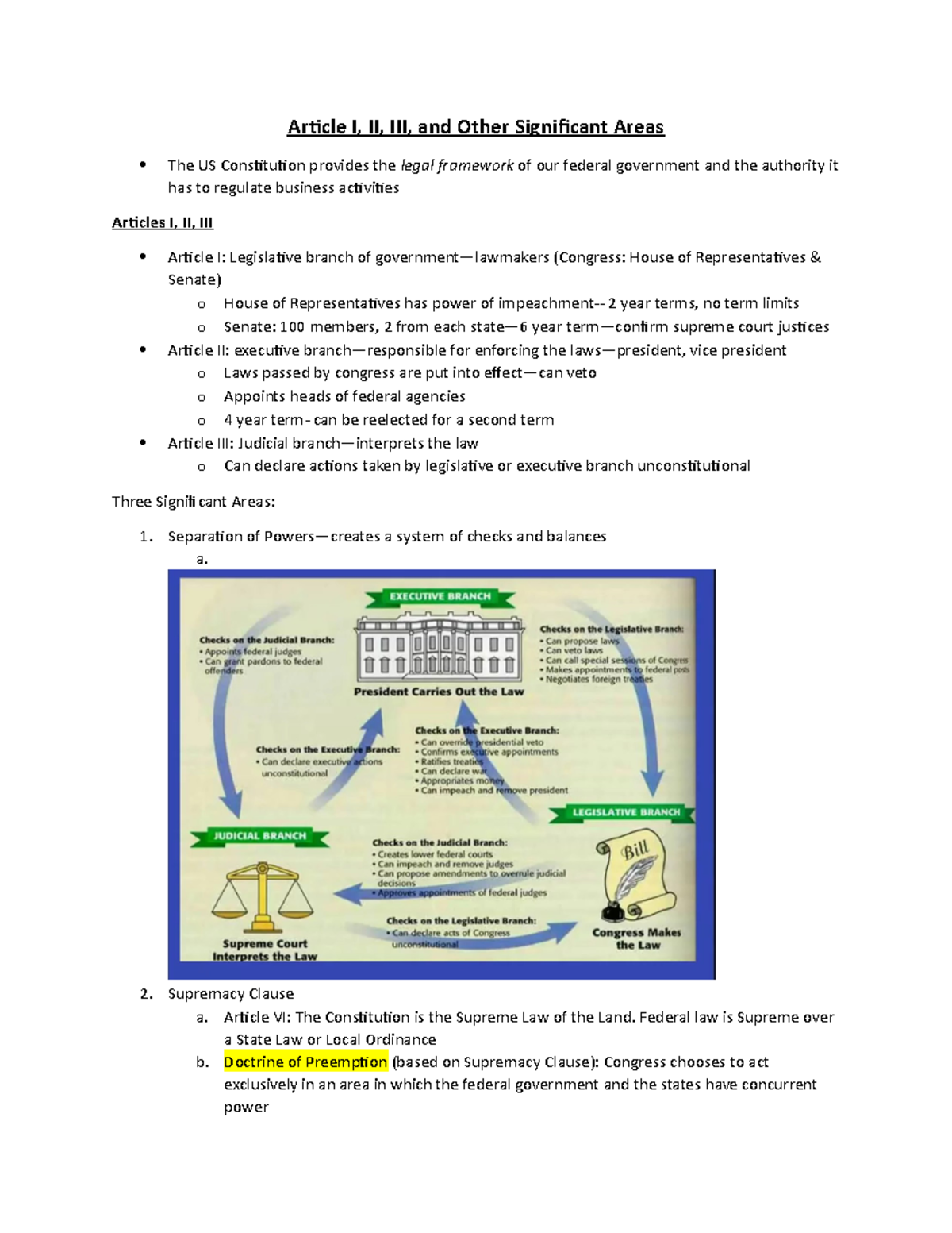 Chapter 6 Notes - Article I, II, III, and Other Significant Areas The ...