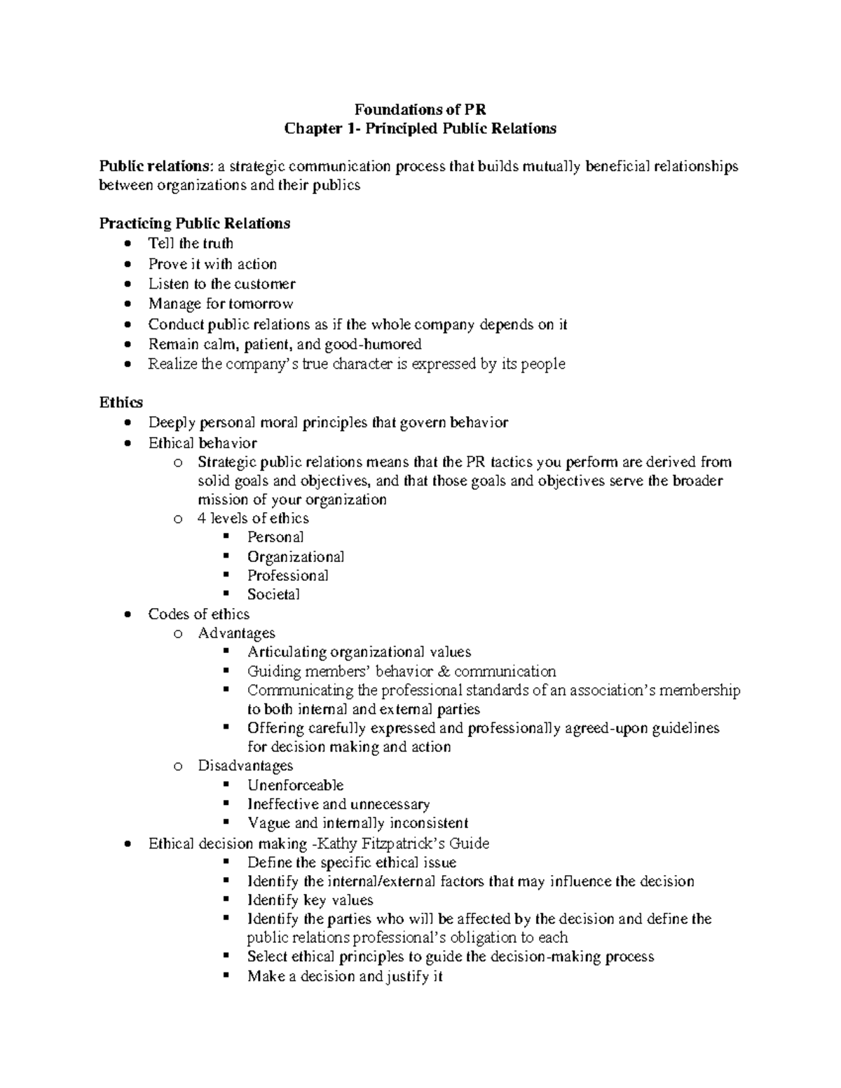 Chapter 1 Principled Public Relations - Foundations of PR Chapter 1 ...