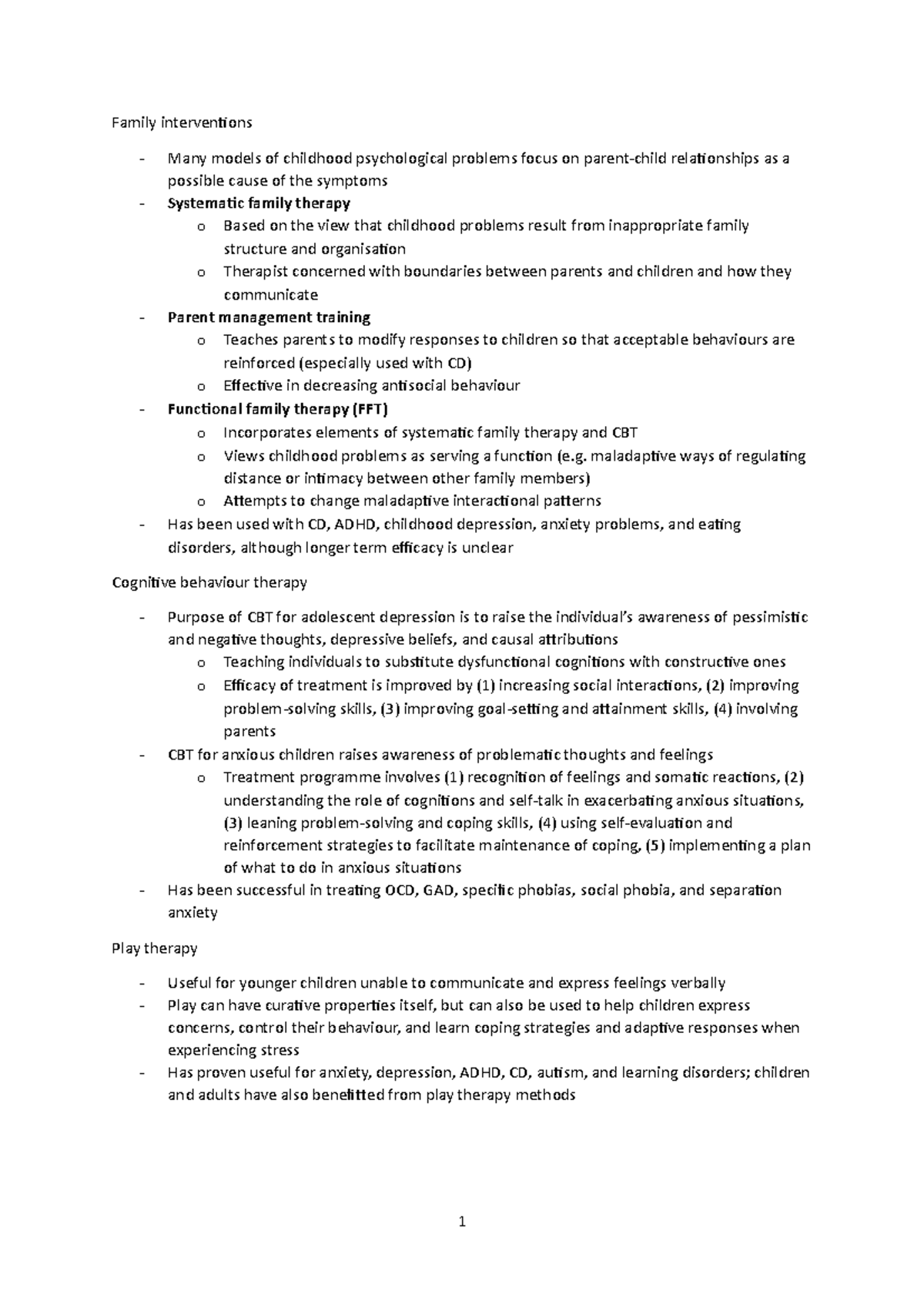 Family interventions - Family interventions Many models of childhood ...